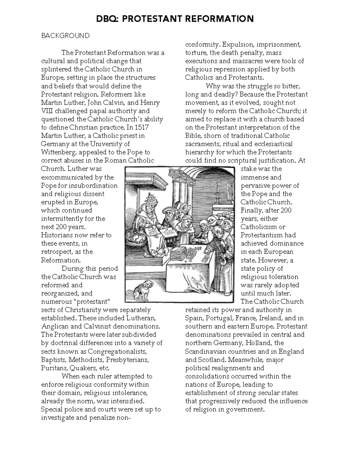 protestant reformation dbq - DBQ: PROTESTANT REFORMATION BACKGROUND The ...