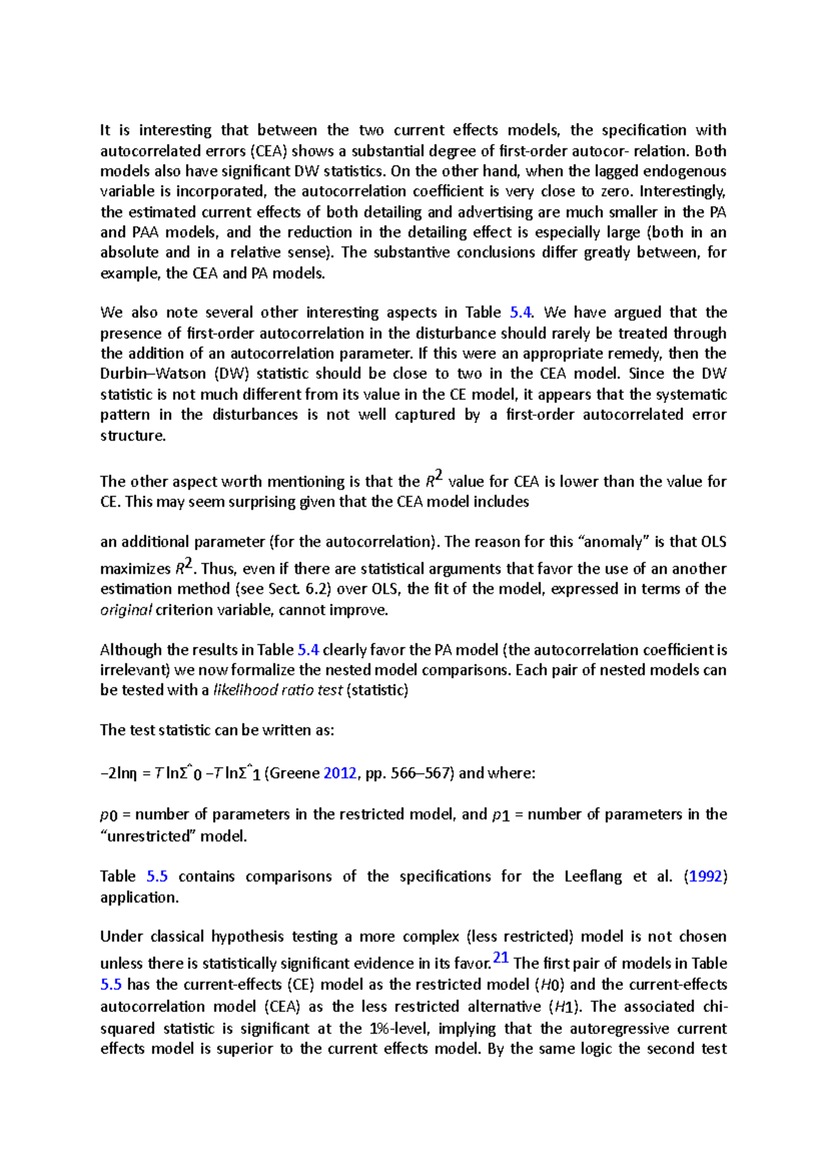 Notes 1 Non Nested Models It Is Interesting That Between The Two Current Effects Models The 
