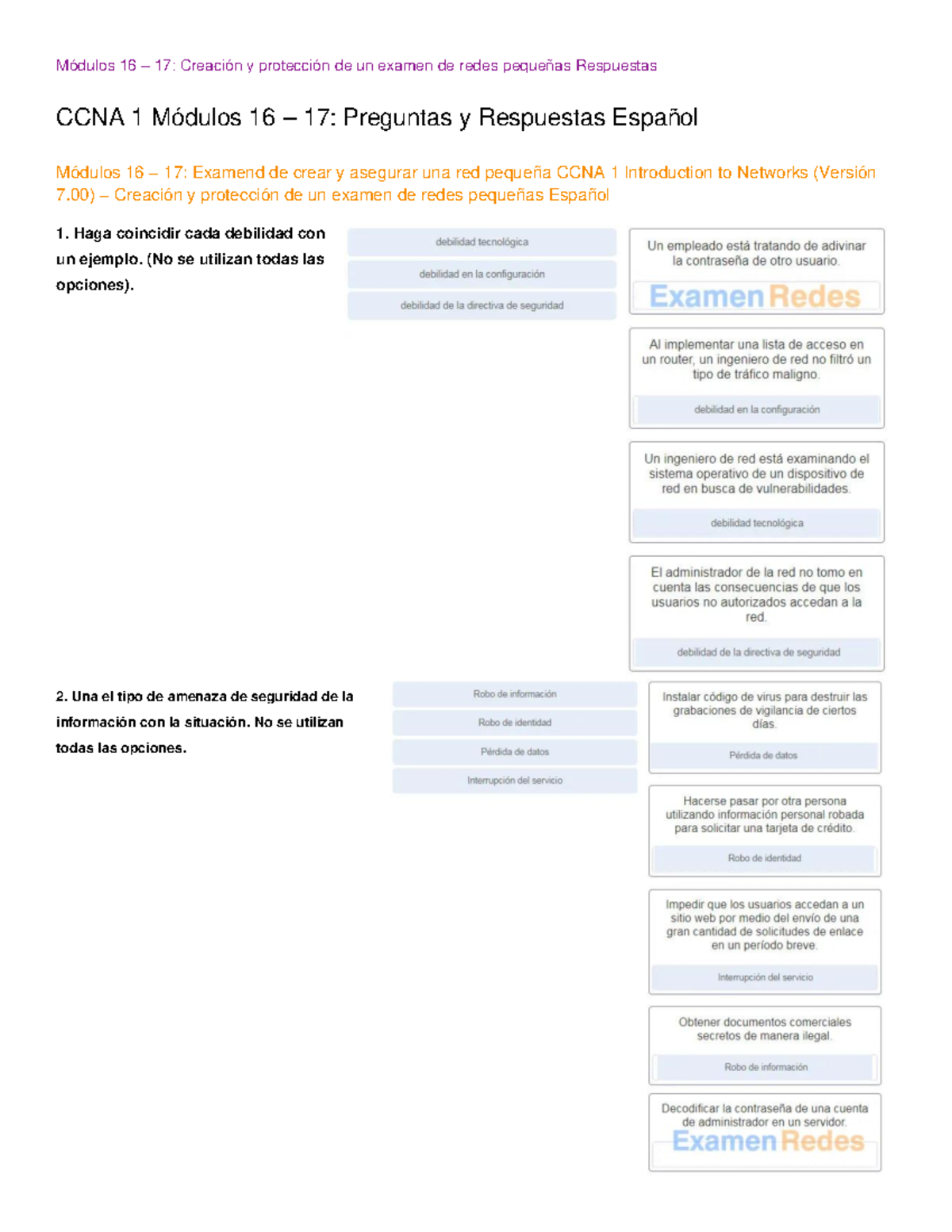 Módulos 16 - 17 - preguntas - Módulos 16 – 17: Creación y protección de ...