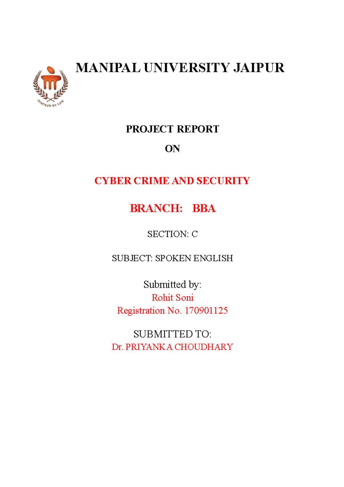 Cyber Crime - MANIPAL UNIVERSITY JAIPUR PROJECT REPORT ON CYBER CRIME AND SECURITY BRANCH: BBA ...