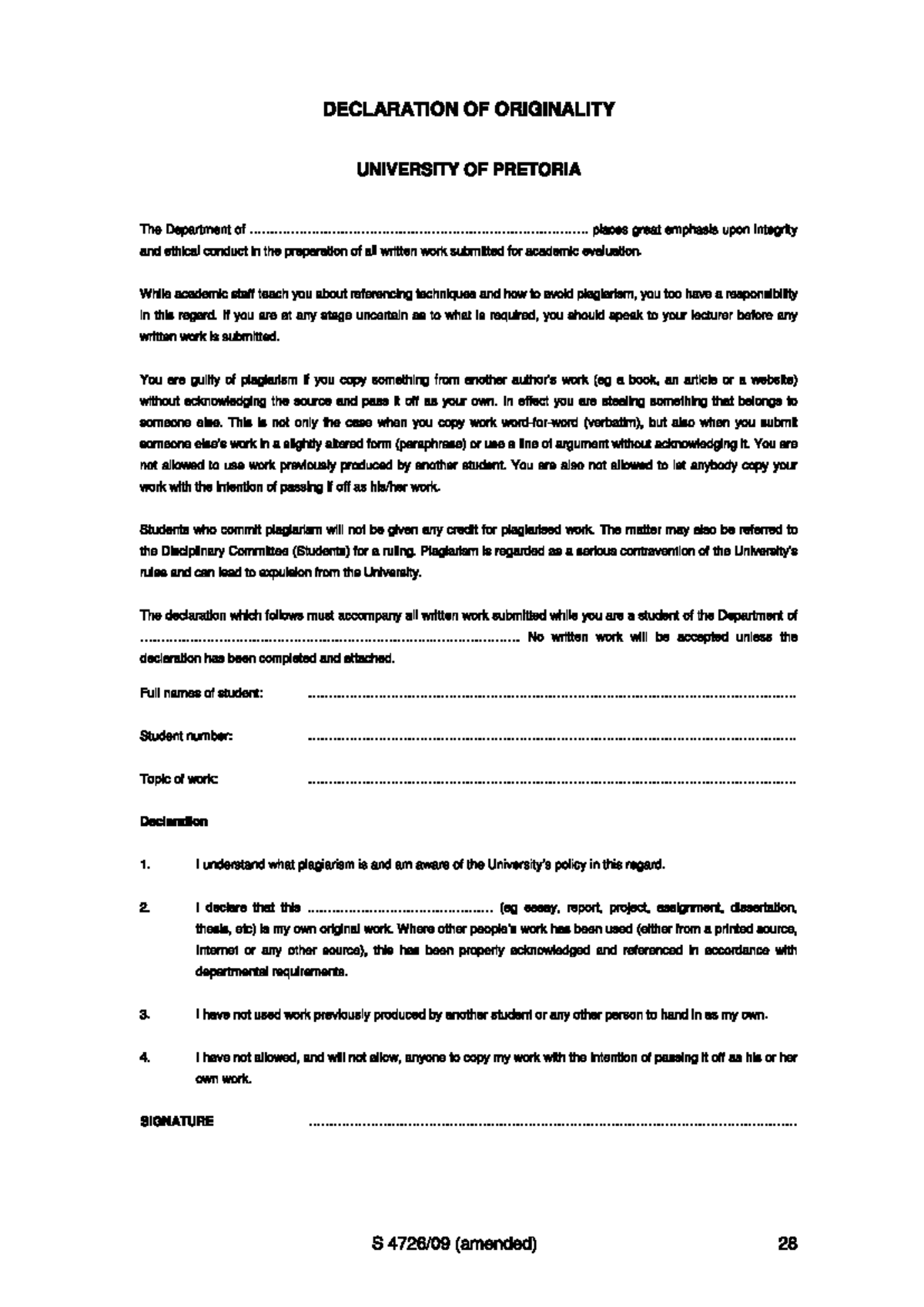 Declaration form - i need past papers - ENV 101 - Studocu