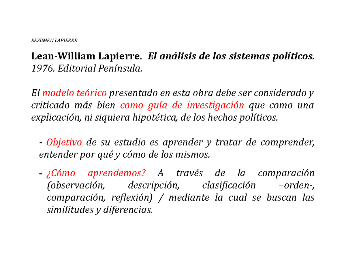 Resumen Lapierre 4 Partes - RESUMEN LAPIERRE Lean-William Lapierre. El ...