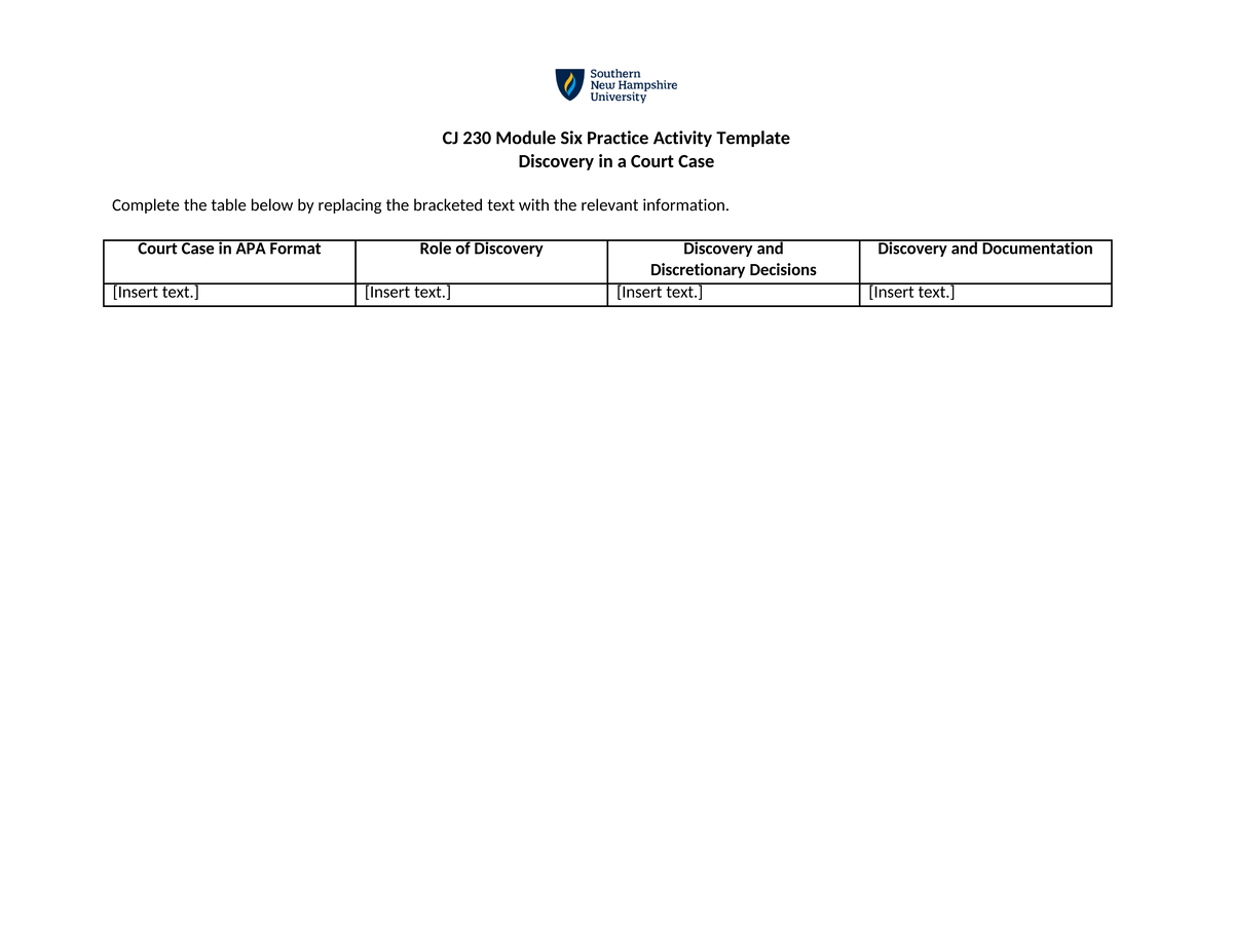 CJ 230 Module Six Practice Activity Template - CJ 230 - CJ 230 Module ...
