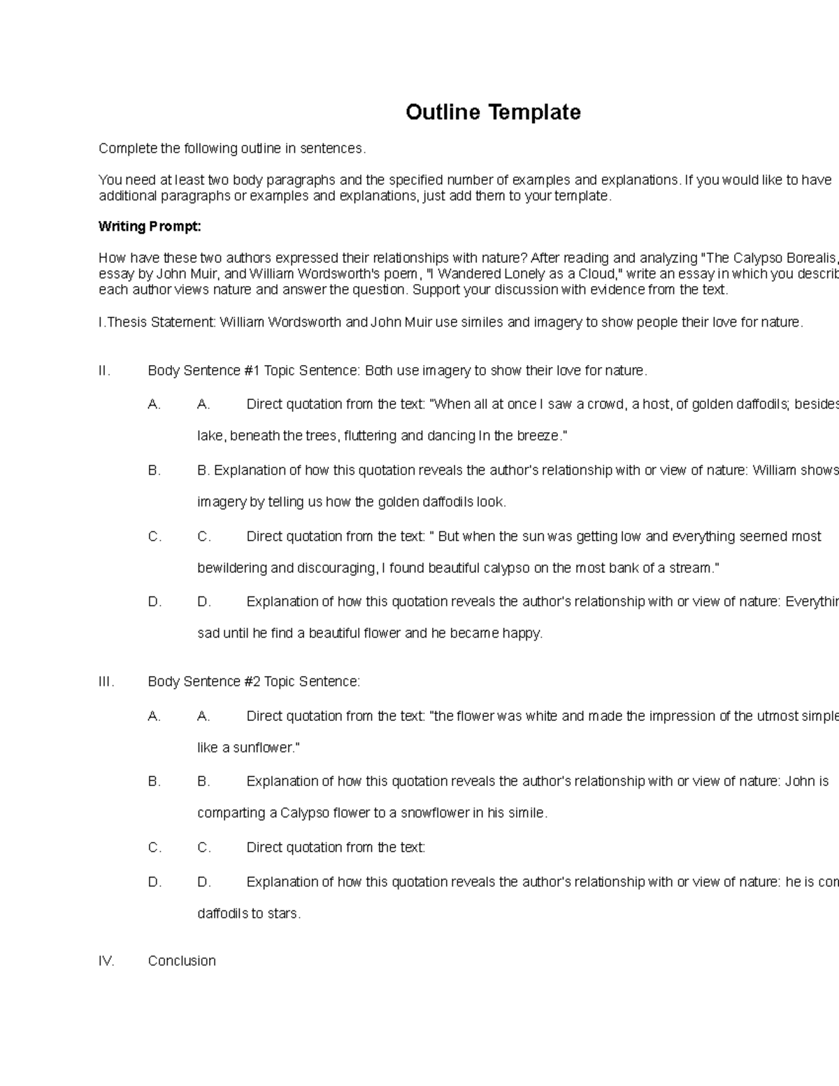 Outline Template - A copy of my work. - Outline Template Complete the ...