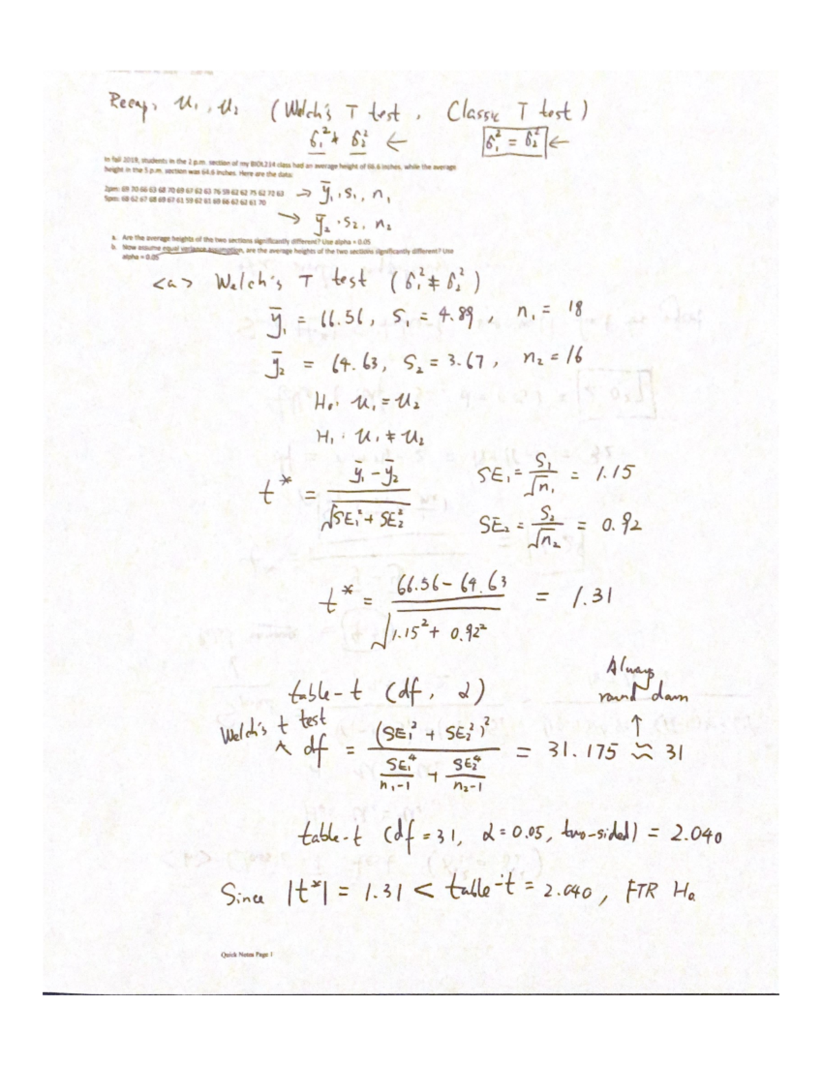 2 Sample T Test - Biology 214 - Studocu