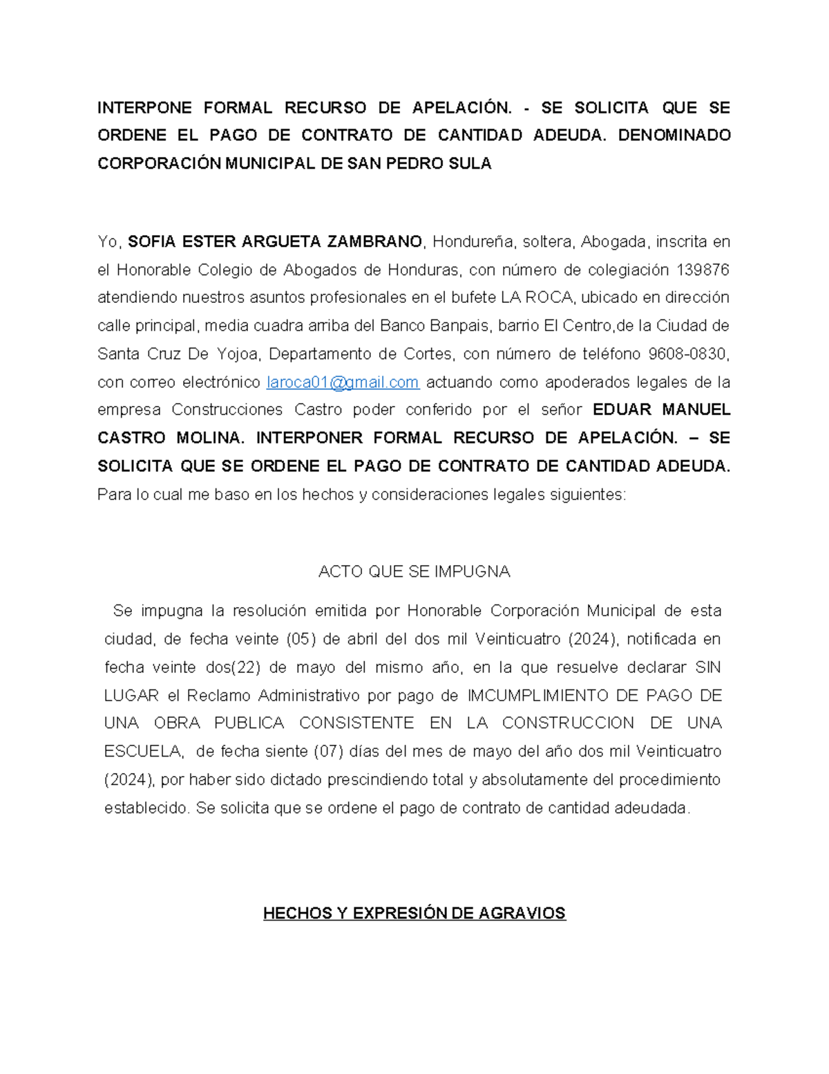 Recurso De Apelación Sofii Interpone Formal Recurso De ApelaciÓn