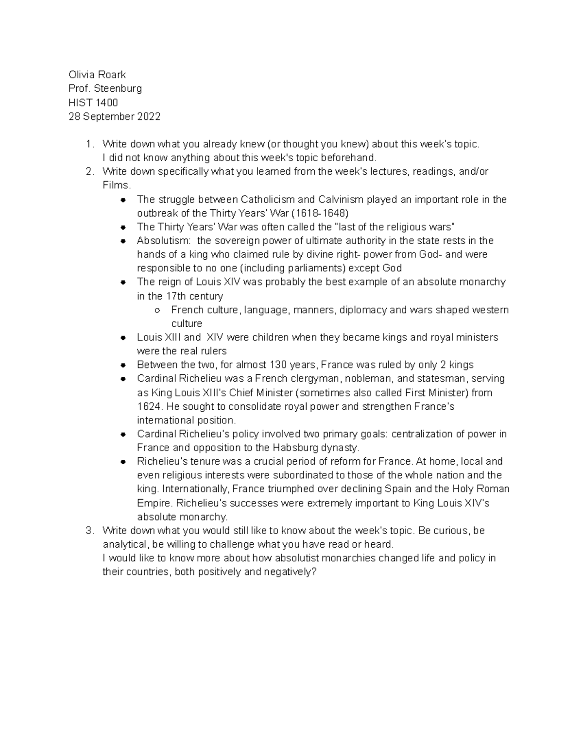 Week 5 Discussion - Nancy Steenburg - Olivia Roark Prof. Steenburg HIST ...