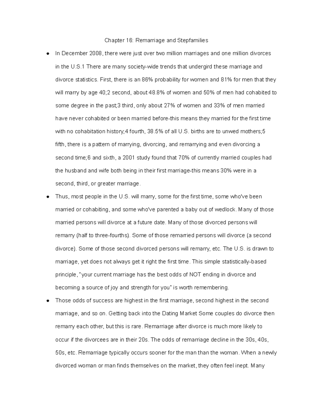 Soci 2301- Chapter 16 Remarriage and Stepfamilies - Chapter 16: Remarriage and Stepfamilies In ...