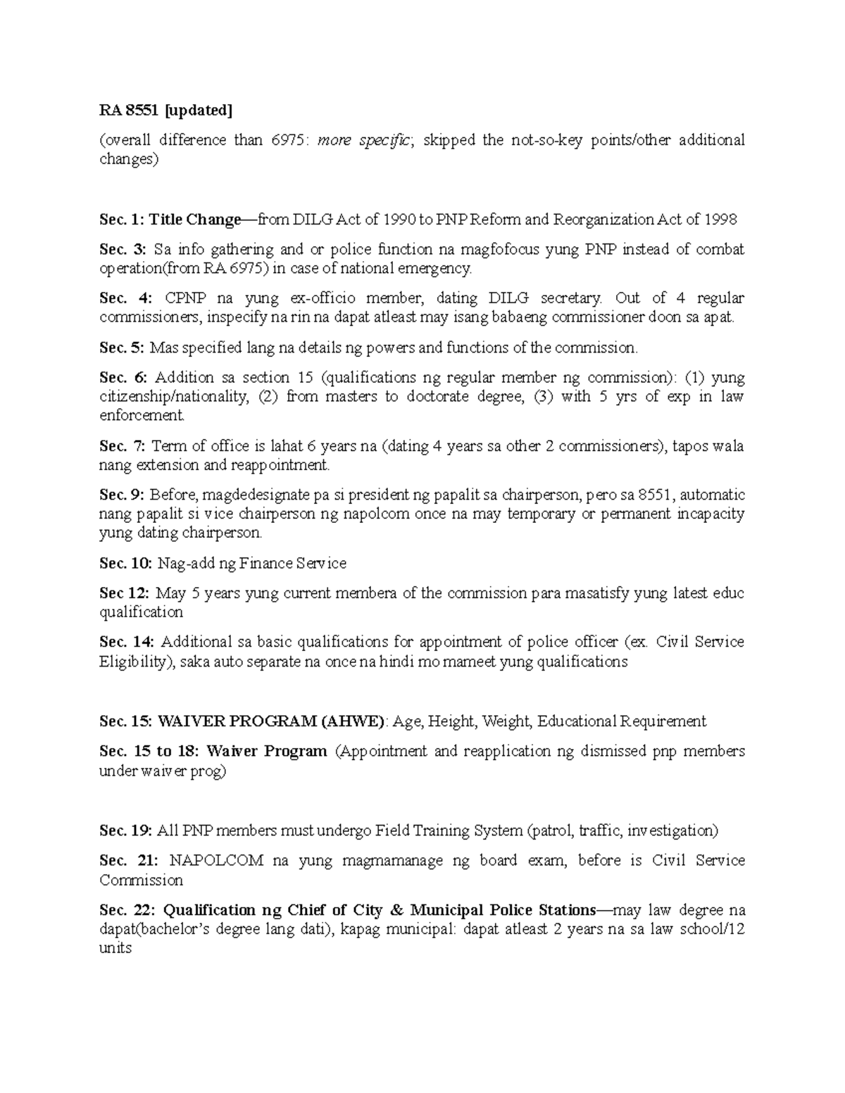 6975 vs 8551 Comparison - RA 8551 [updated] (overall difference than ...