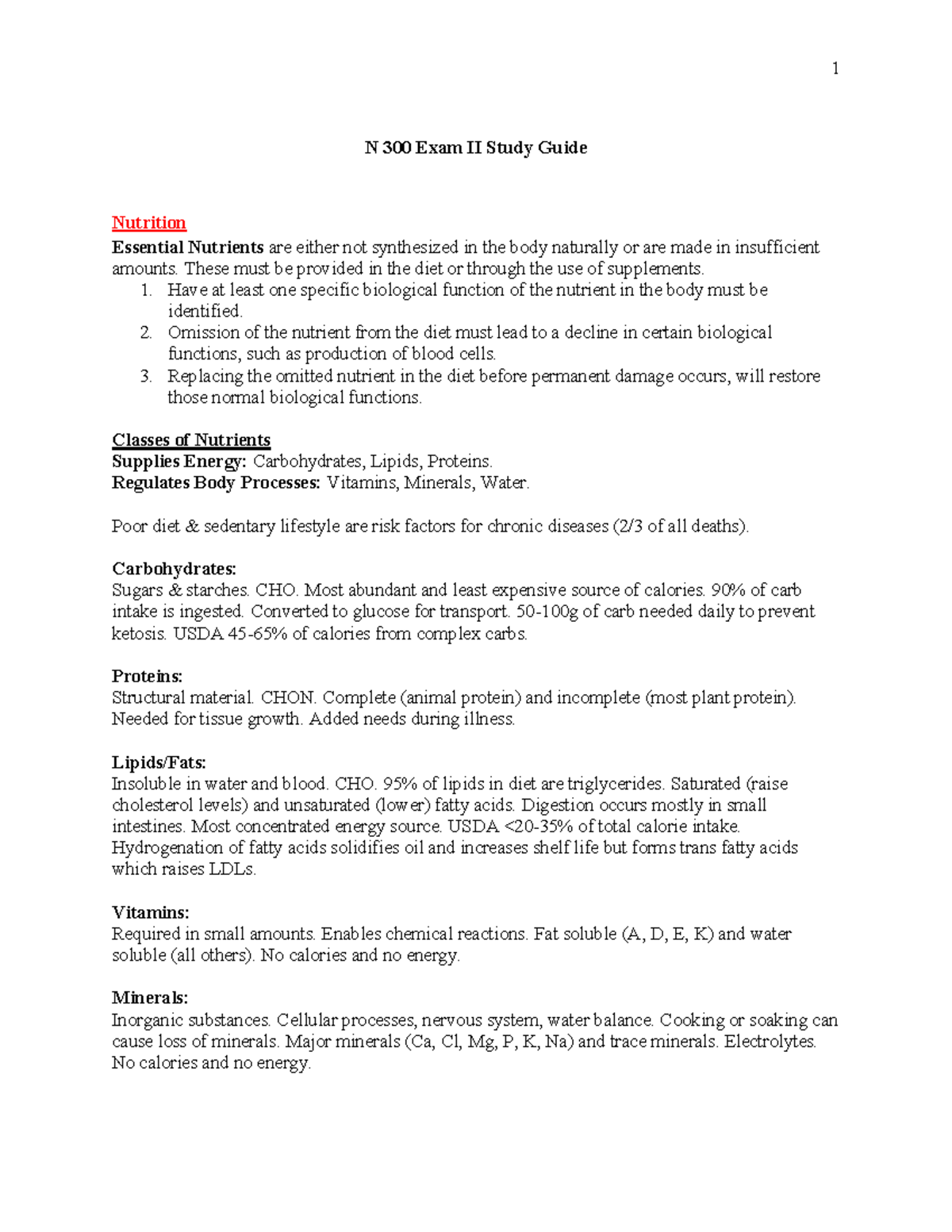 Exam II Study Guide - Lecture notes Exam 2 - 1 N 300 Exam II Study ...