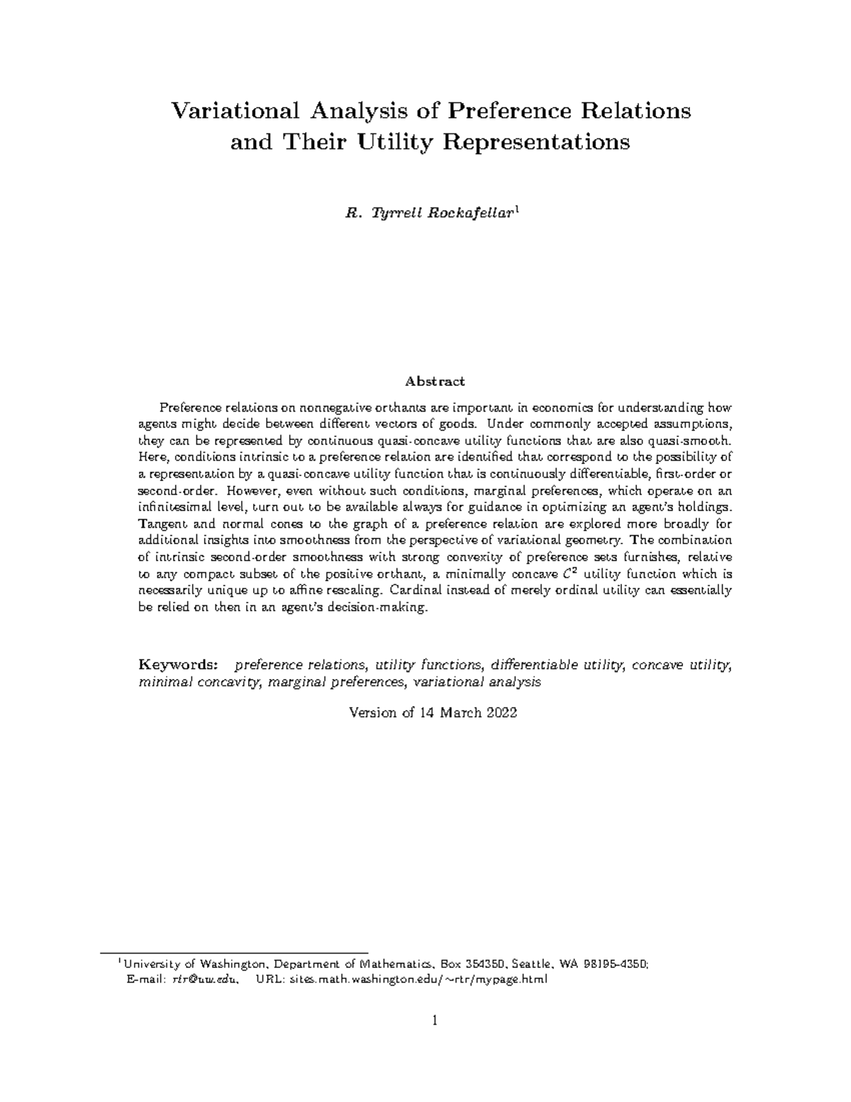 Rtr263 Preferences Lecture Notes Variational Analysis Of Preference Relations And Their