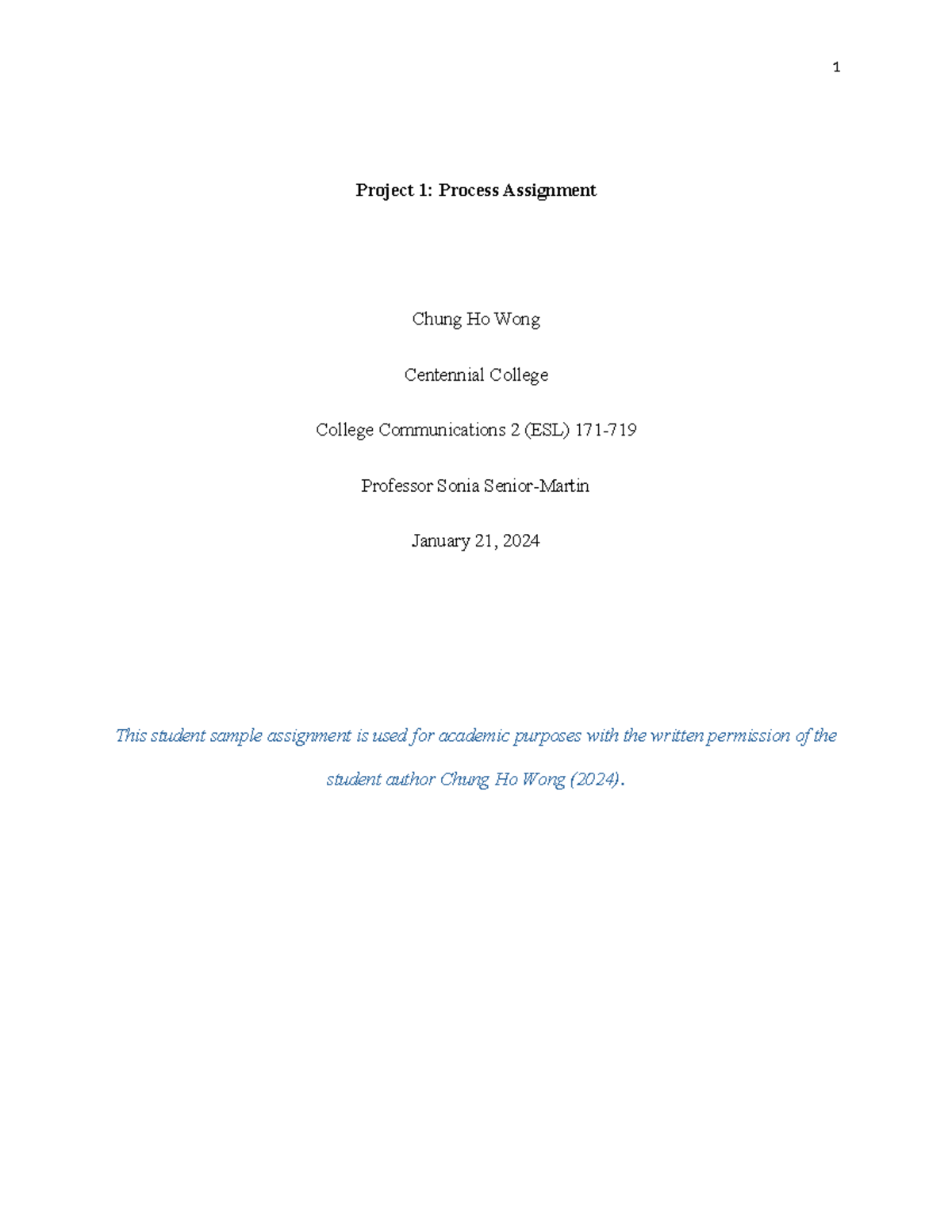 Project 1 Process Assignment - Student Sample - Project 1: Process ...