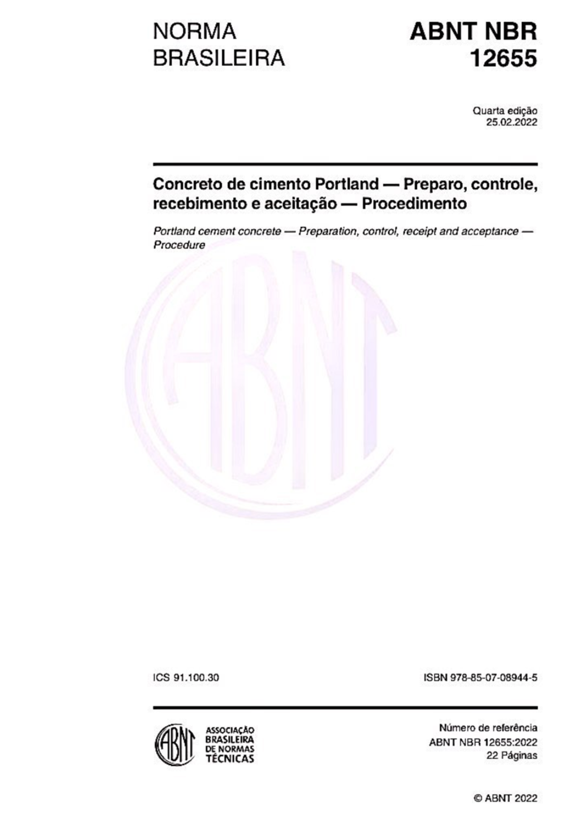 12655 2022 - Norma de controle tecnológico de concreto. - NORMA ABNT ...