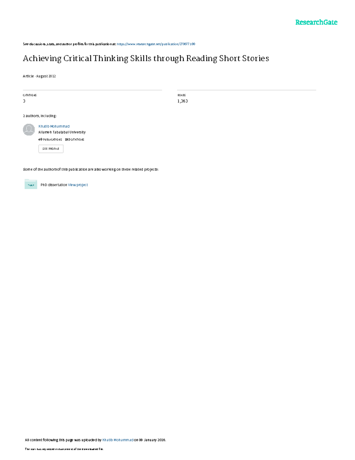 Achieving Critical Thinking Skills through Reading - See discussions ...