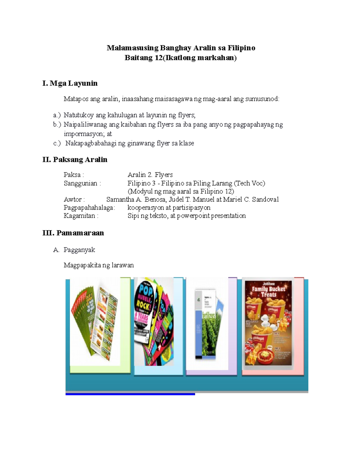 Malasusing Banghay Aralin sa Filipino(Flyers) -copy - Bachelor of ...