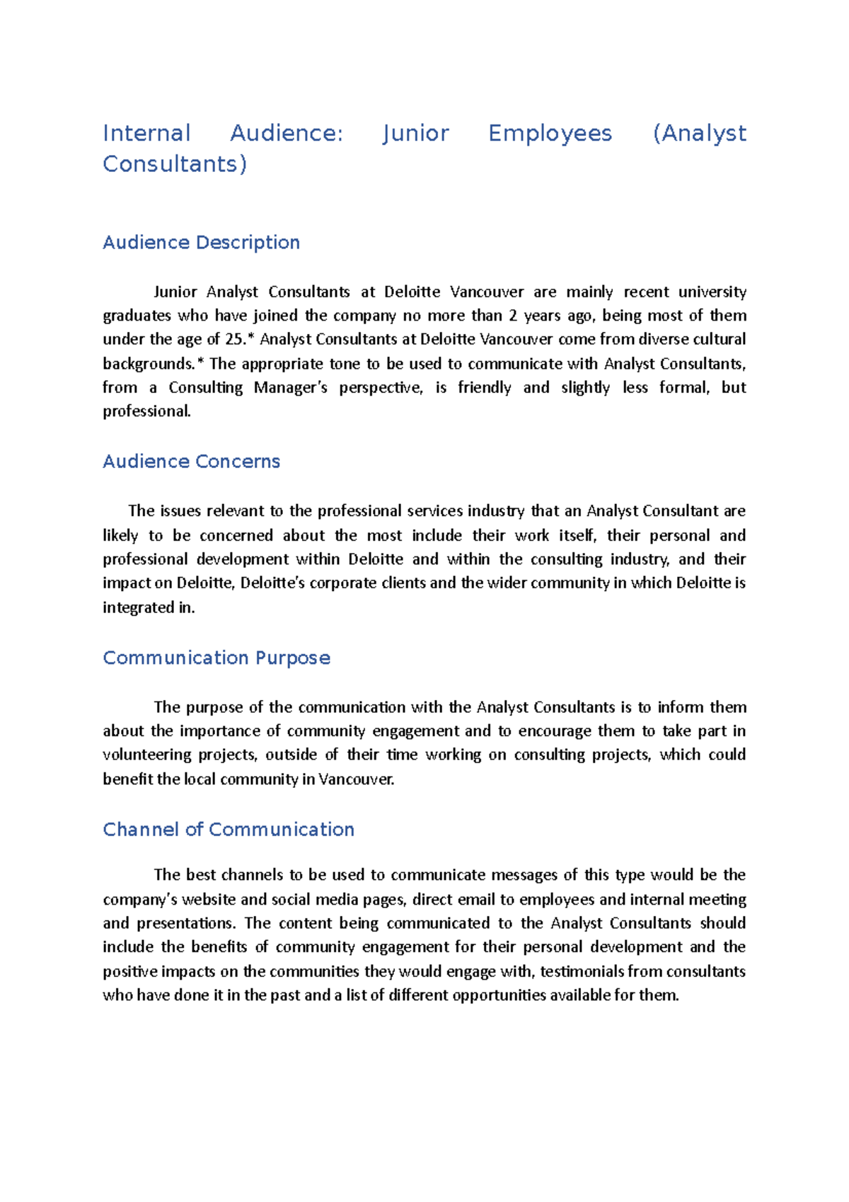 Internal Audience - notes taken from second class of the semester ...