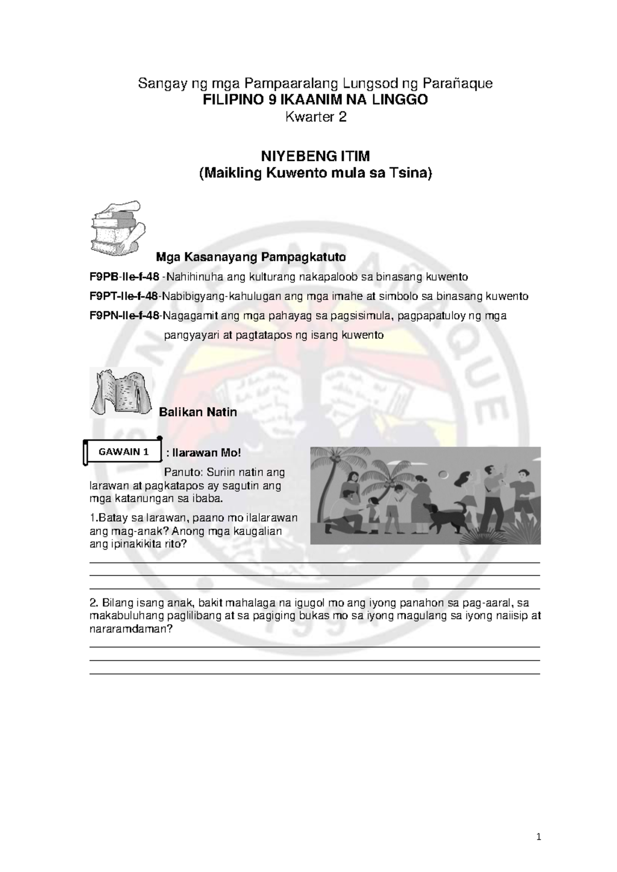Filipino G9 Module Q2 W6 - GAWAIN 1 Sangay ng mga Pampaaralang Lungsod ...