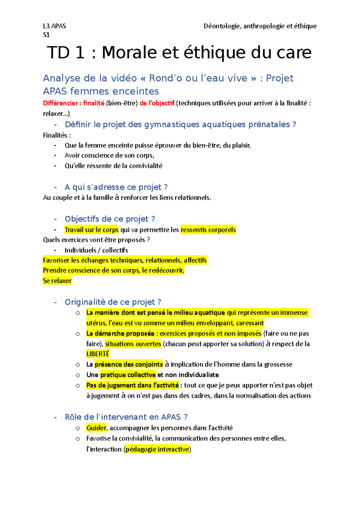 Morale et éthique du care - L3 APAS Déontologie, anthropologie et ...