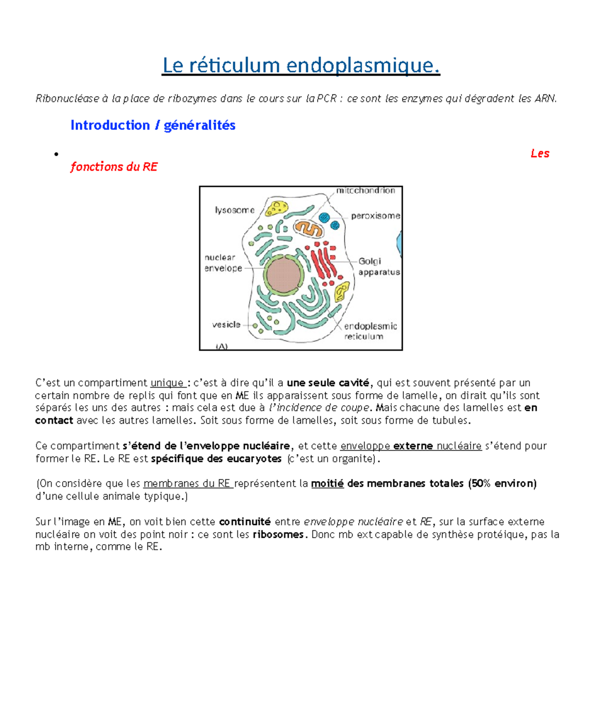 Le réticulum endoplasmique - Ribonucléase à la place de ribozymes dans ...