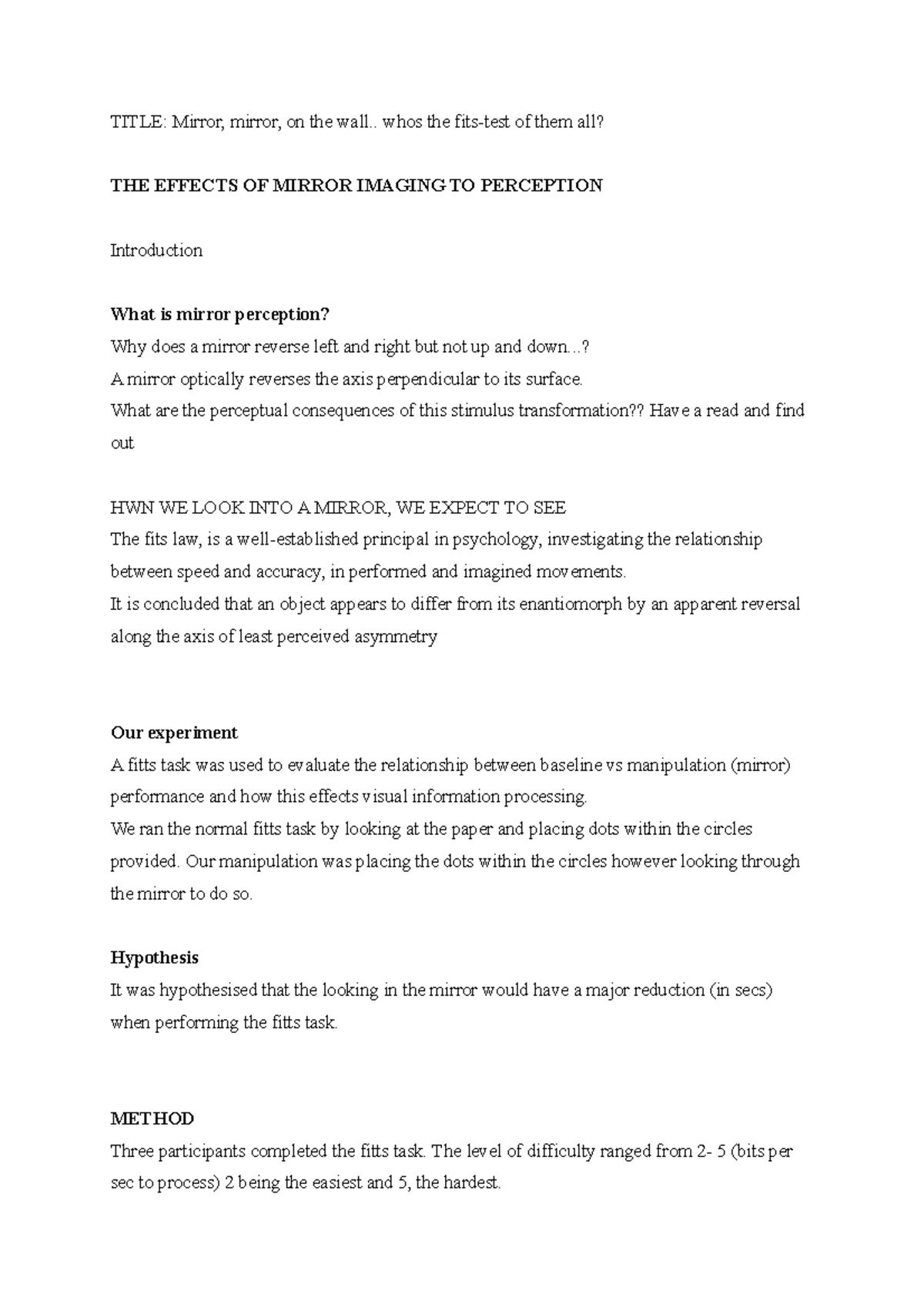 Perception 2 - Assignments, Essays, Tutorial Work, Lecture notes etc ...