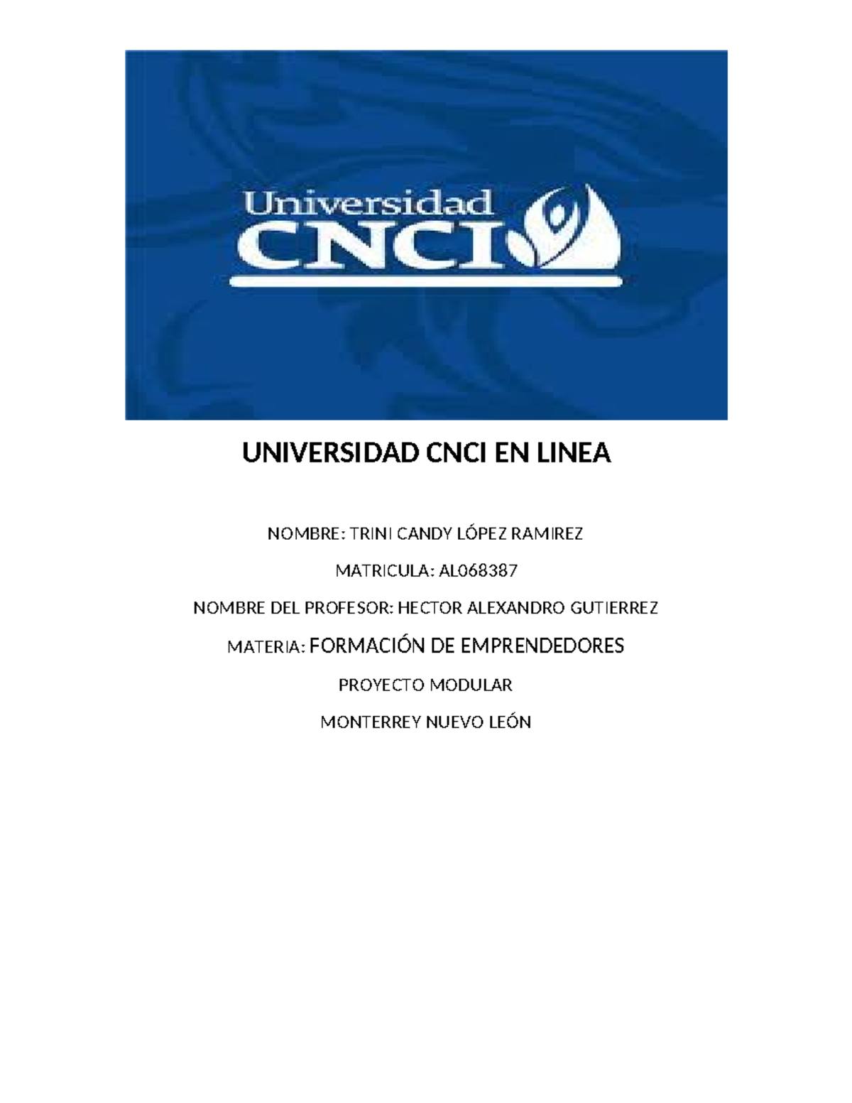 Proyecto Modular Universidad Cnci En Linea Nombre Trini Candy López