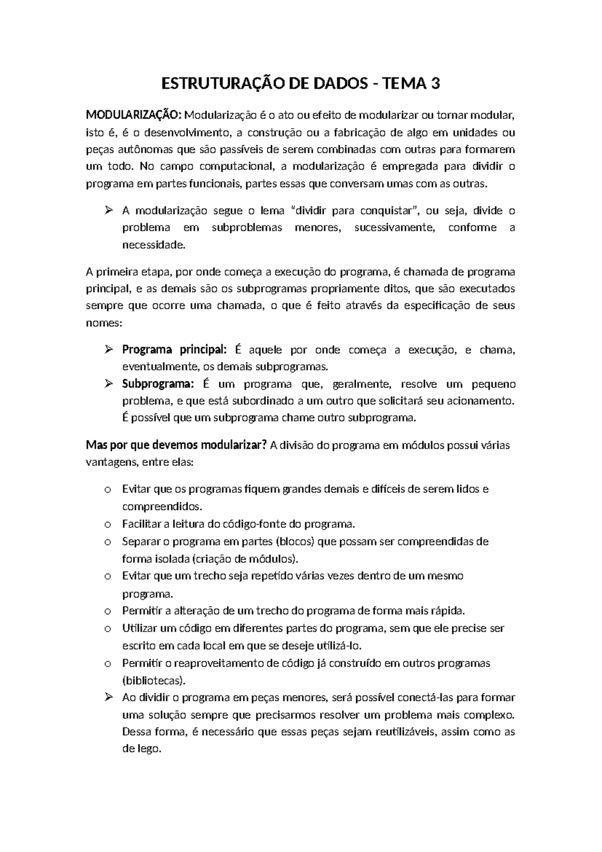 Estruturação DE Dados - TEMA 3 - ESTRUTURAÇÃO DE DADOS - TEMA 3 ...
