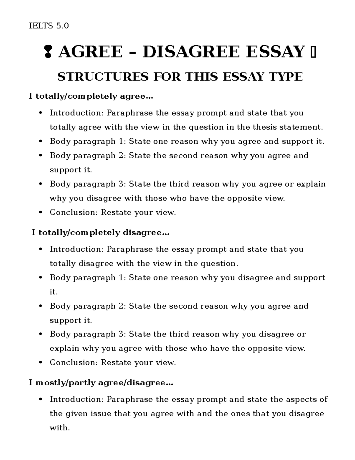 Writing WEEK 5 Agree Disagree Essay AGREE DISAGREE ESSAY STRUCTURES