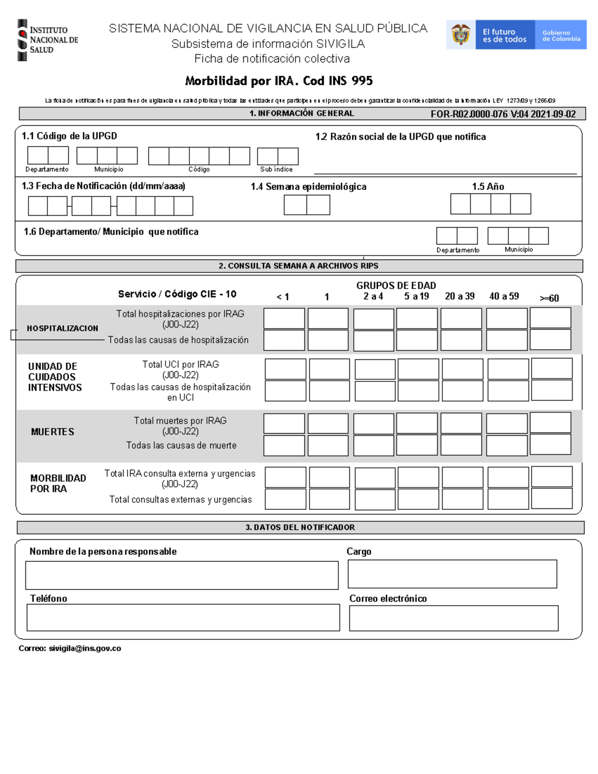 995 IRA Colectiva 2021 - 1 Fecha de Notificación (dd/mm/aaaa) 2. CONSULTA SEMANA A ARCHIVOS RIPS ...
