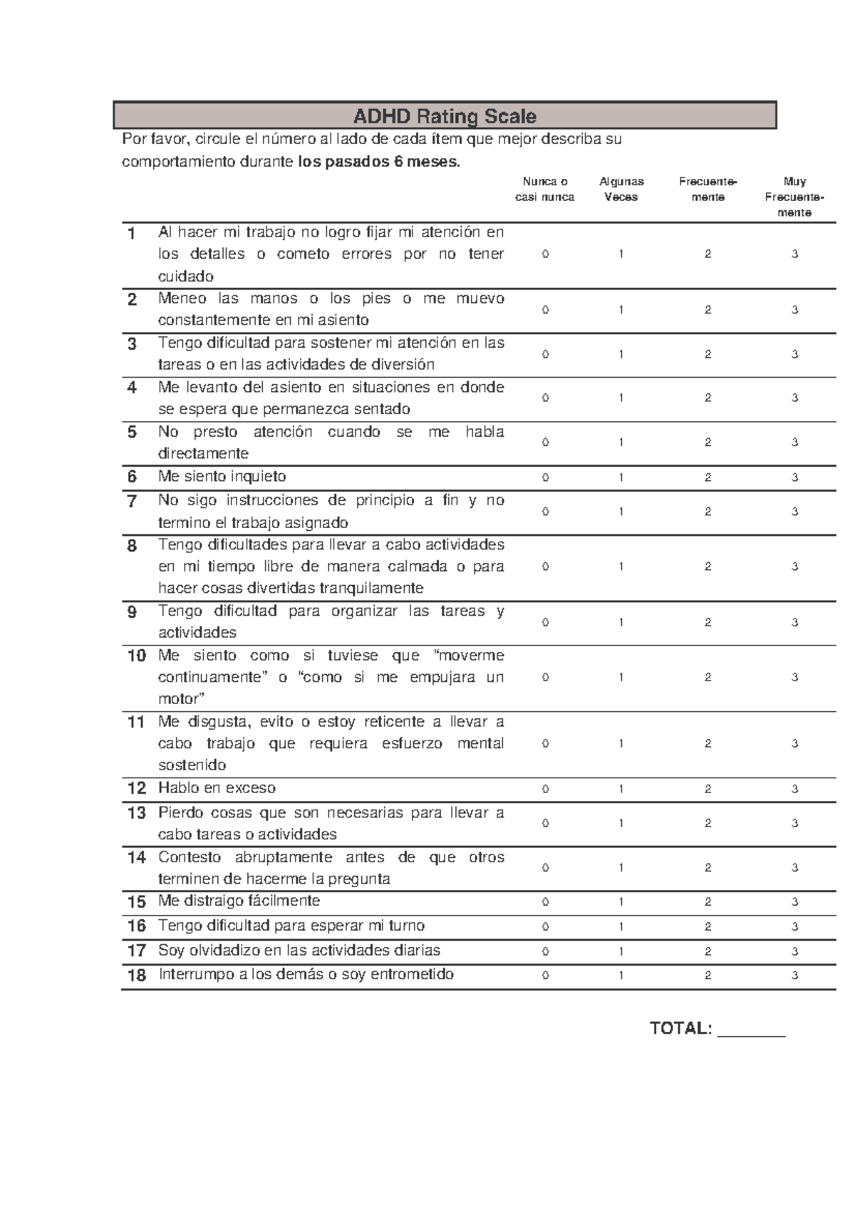 ADHD Rating Scale - fgdgdf - ADHD Rating Scale Por favor, circule el ...