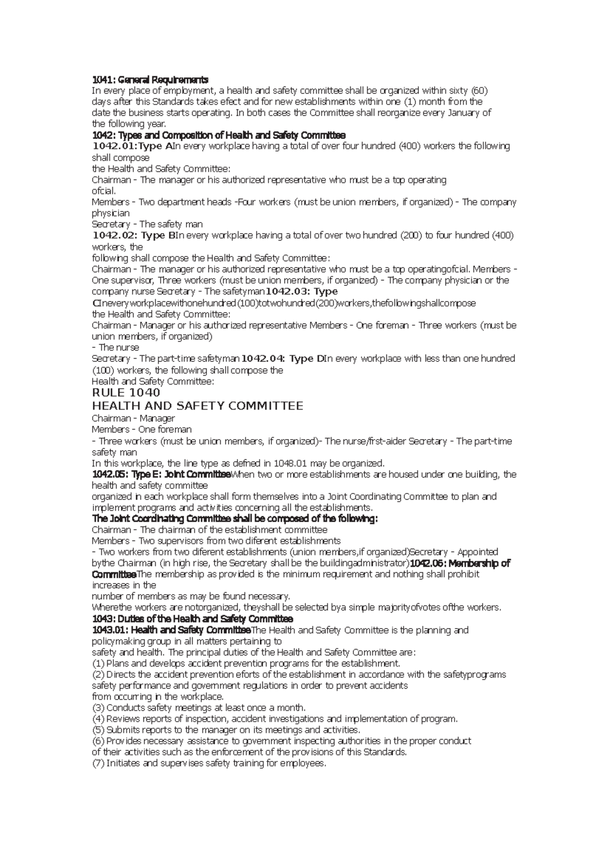 Osh 4 - osh notes - 1041 : General Requirements In every place of ...