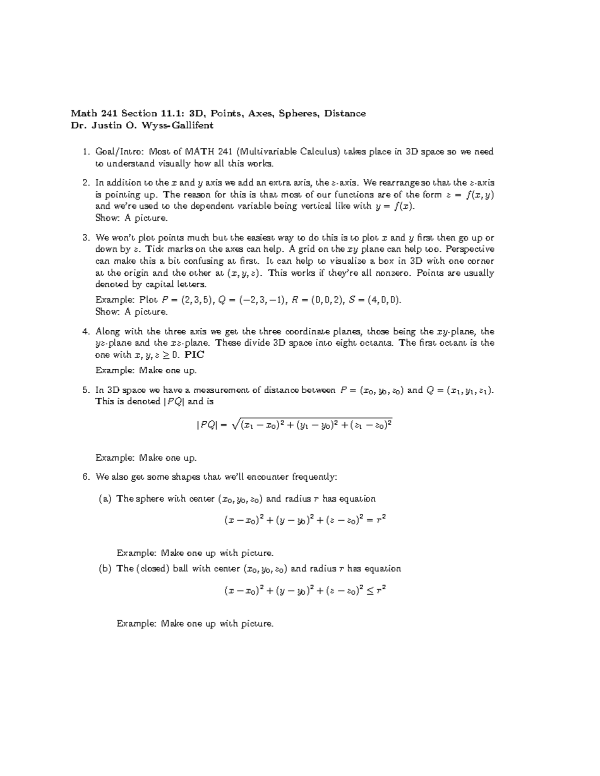 Ch11-1 - Justin Chapter 11 Section 1 Notes - Math 241 Section 11: 3D ...