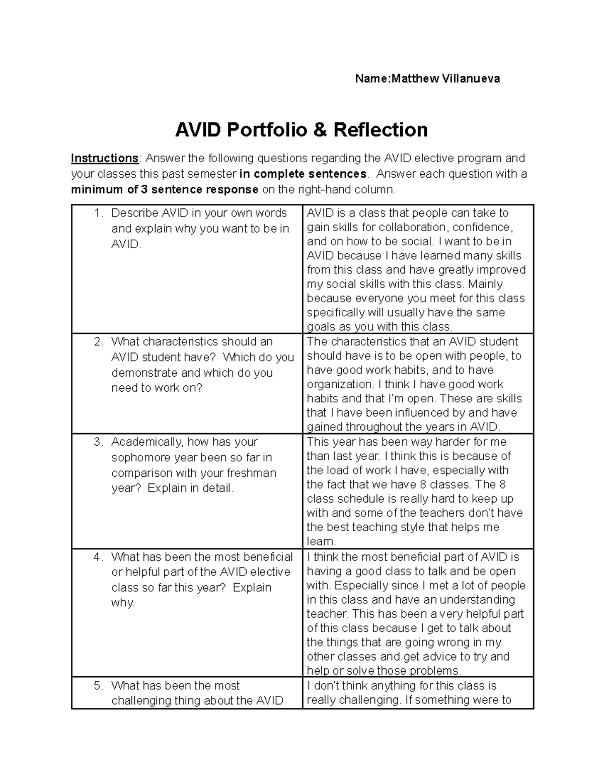 Matthew Villanueva - Reflection Final - 2608230 - Name:Matthew ...