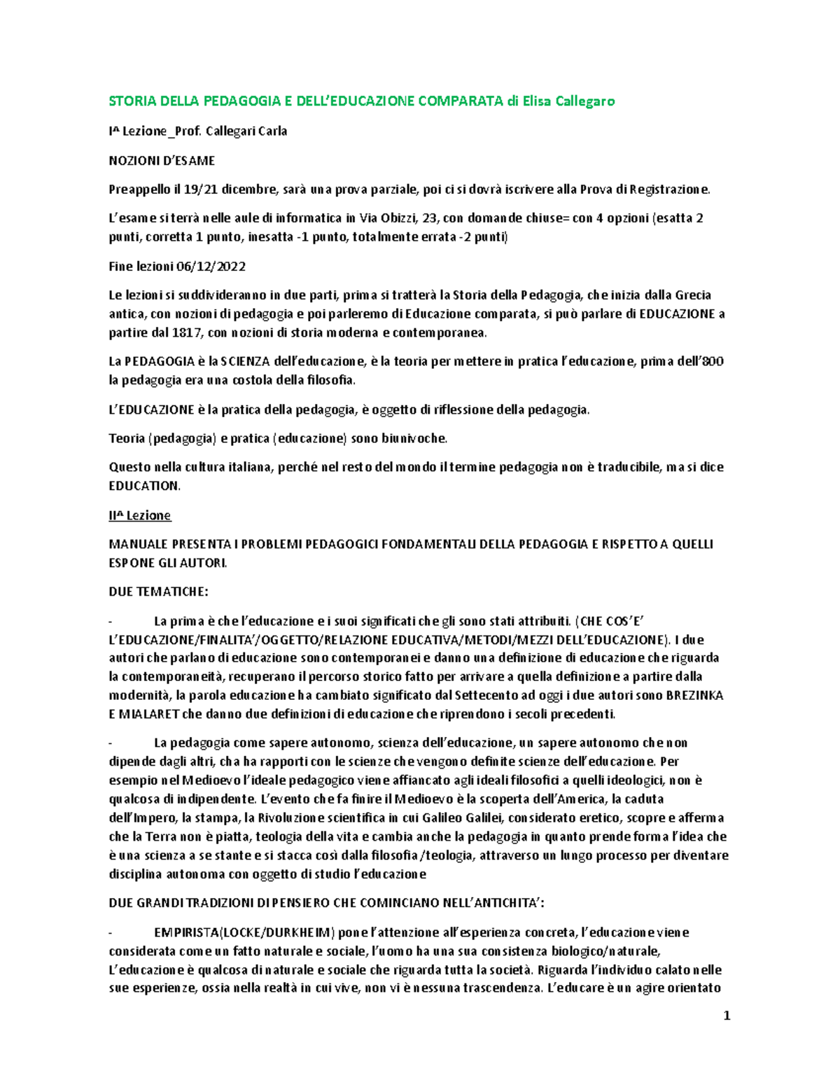 Storia della Pedagogia ed Educazione Comparata - Prof. Callegari ...