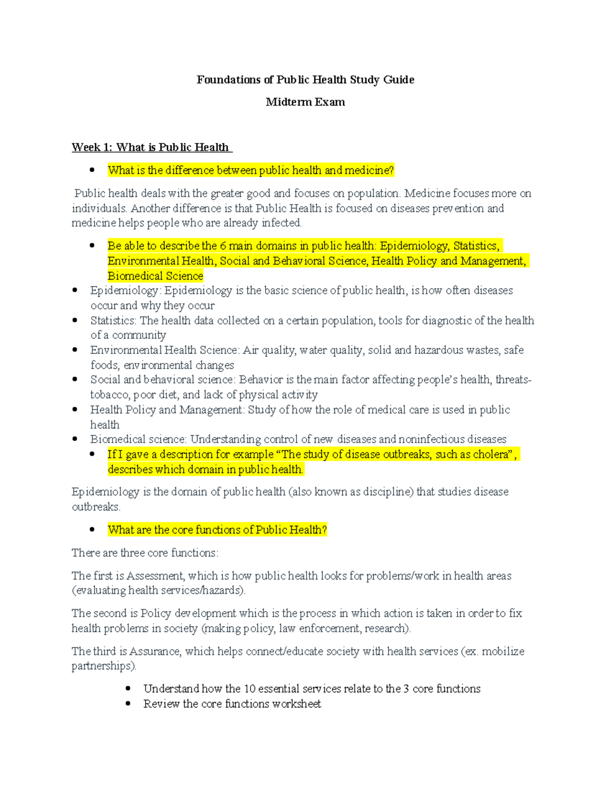 PH study guide - Foundations of Public Health Study Guide Midterm Exam ...