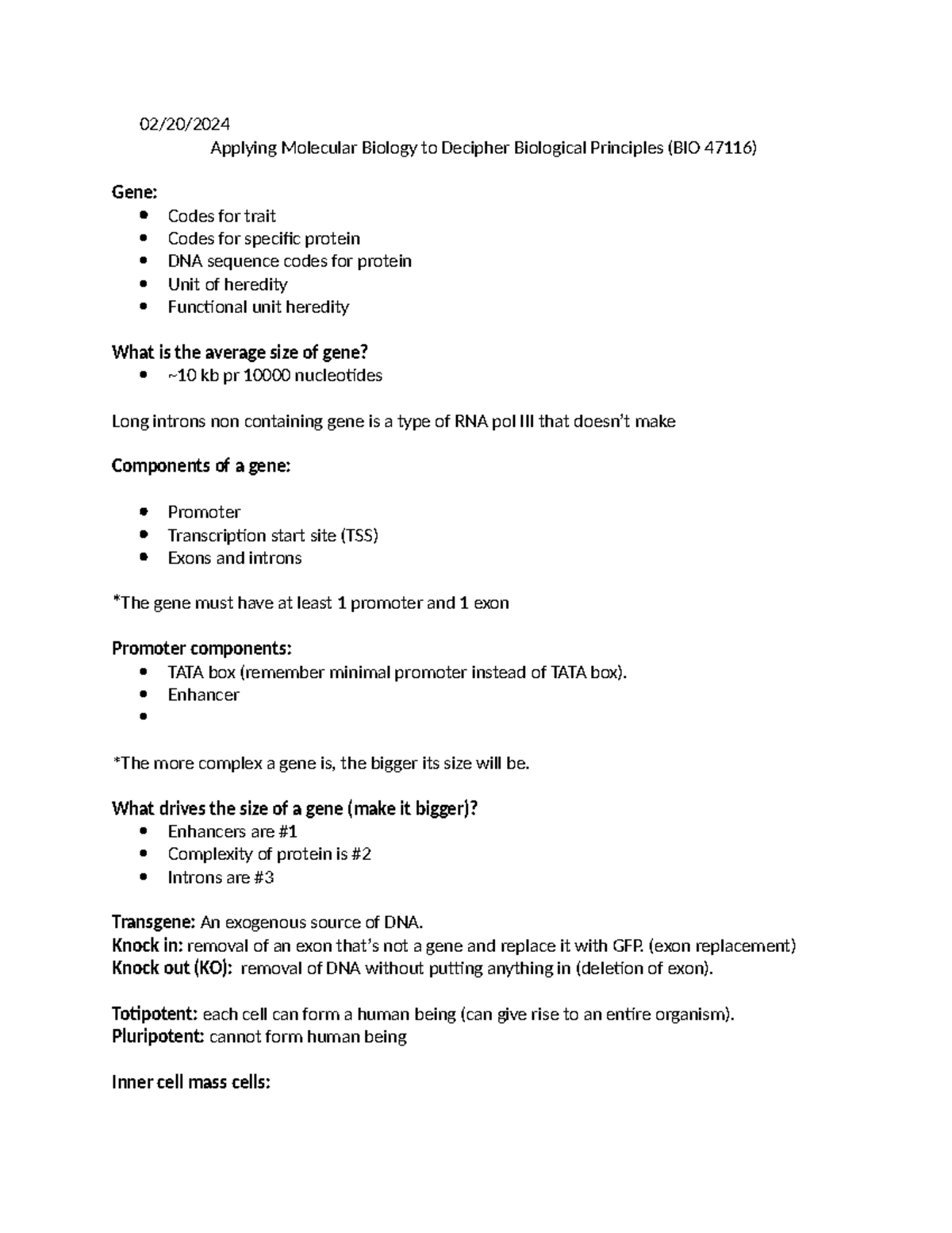 Bio 47116 - lecture 4 notes - 02/20/ Applying Molecular Biology to ...