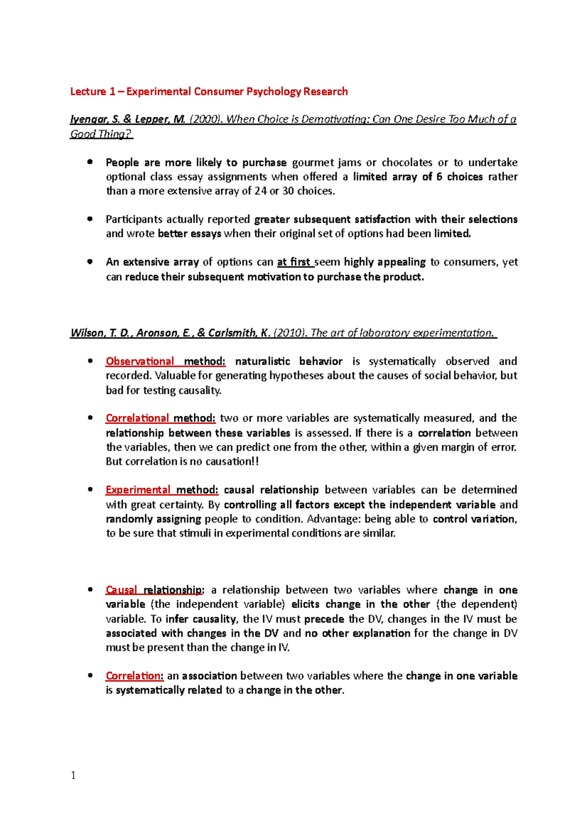 Main Points Papers - Lecture 1 – Experimental Consumer Psychology ...