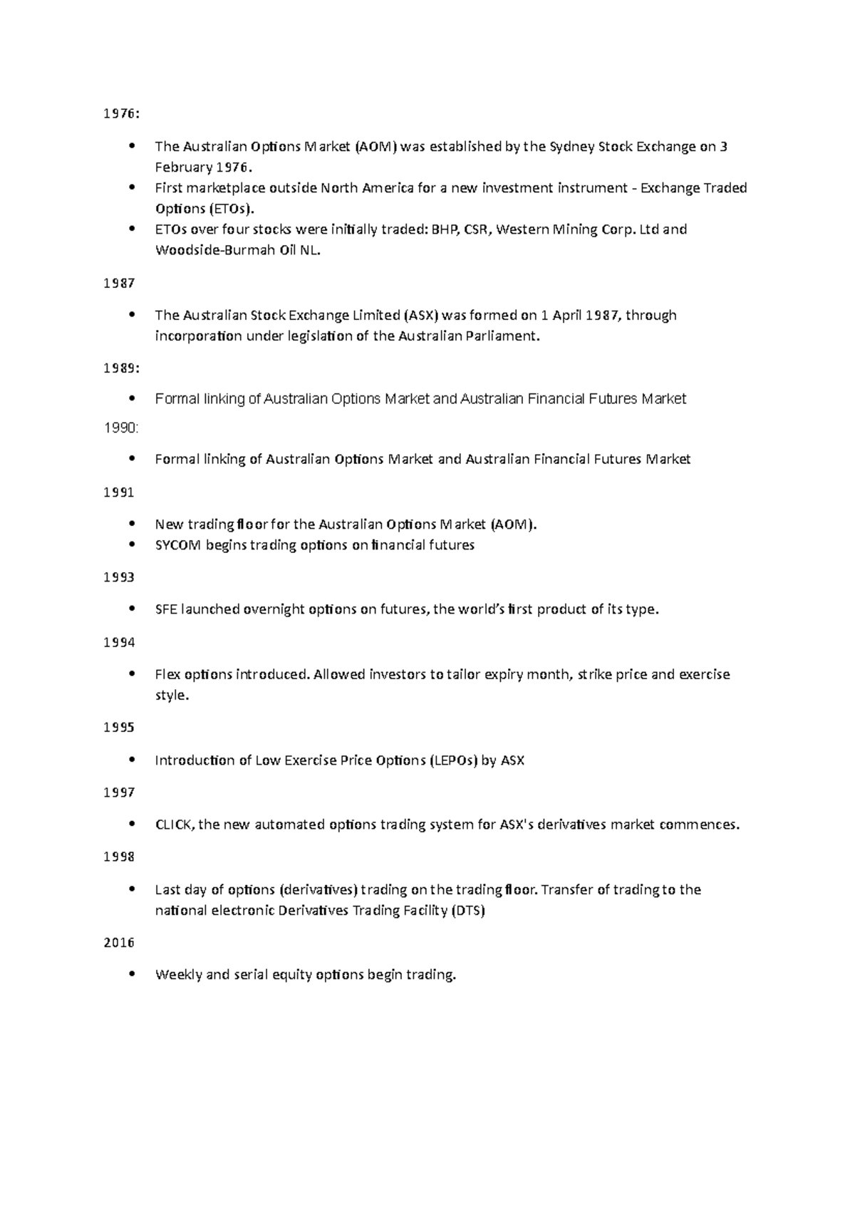 ASX options History - Assessment - 1976: The Australian Options Market ...