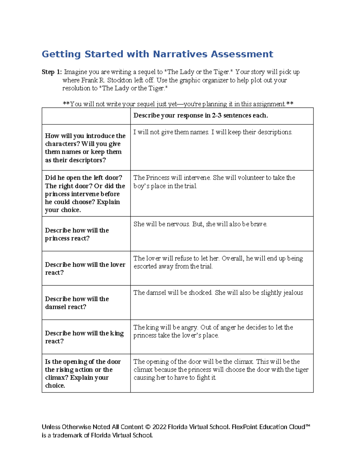 English II 02.01 - Getting Started with Narratives Assessment Step 1 ...