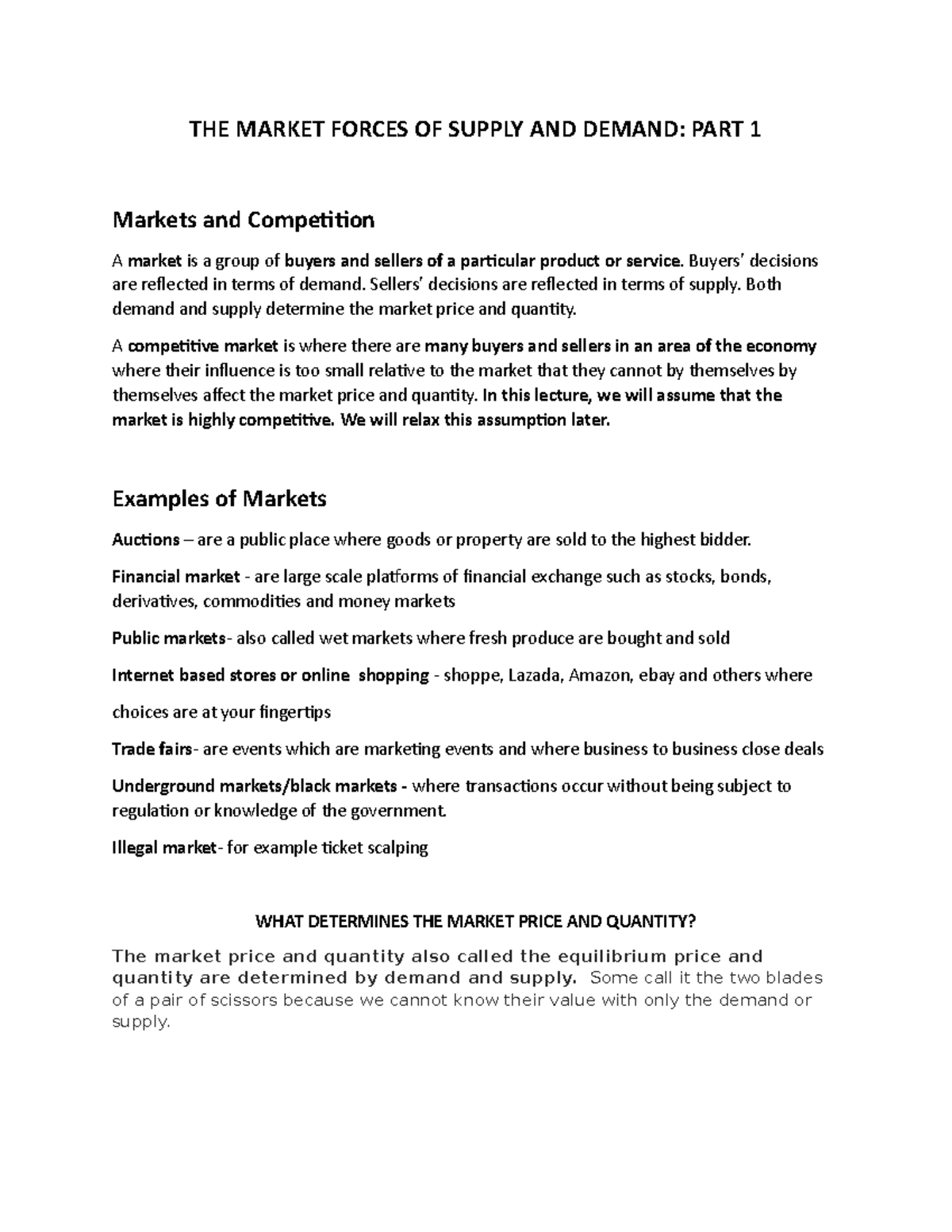 THE Market Forces OF Supply AND Demand - THE MARKET FORCES OF SUPPLY ...