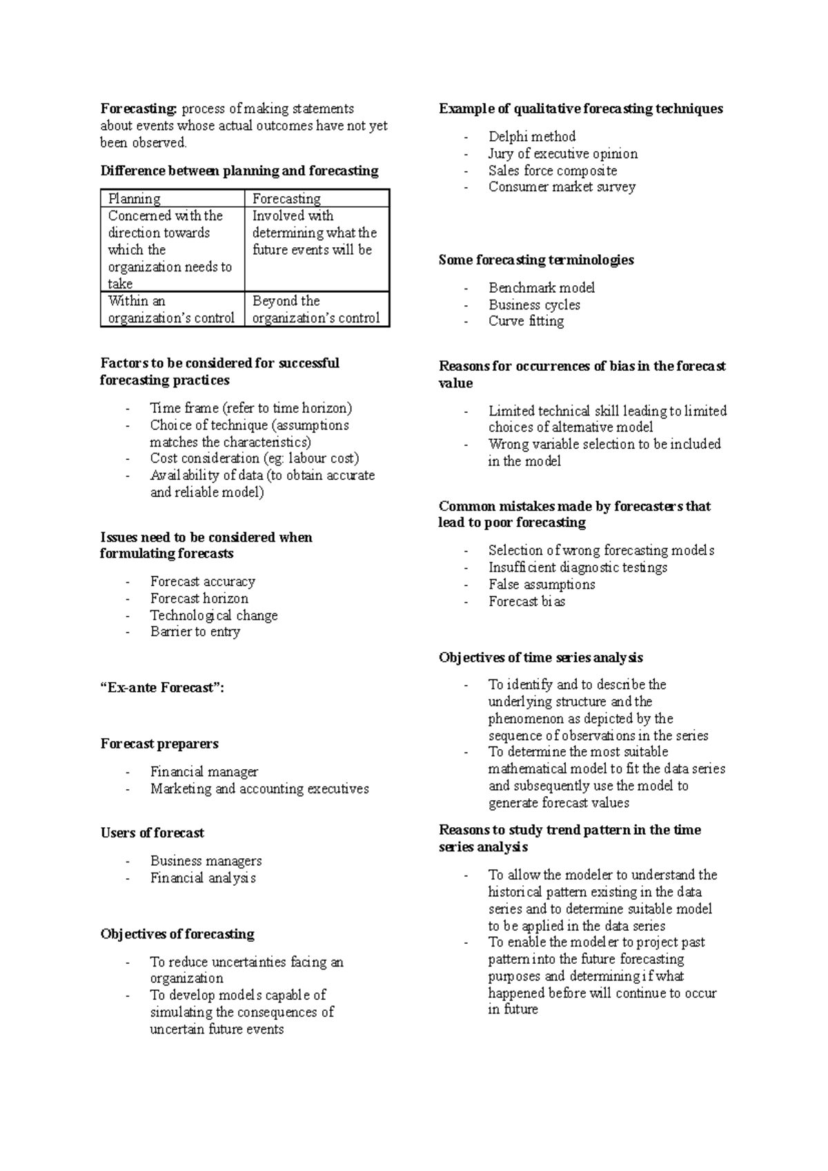 STA233 Notes - can use for your final facts question! - Forecasting ...