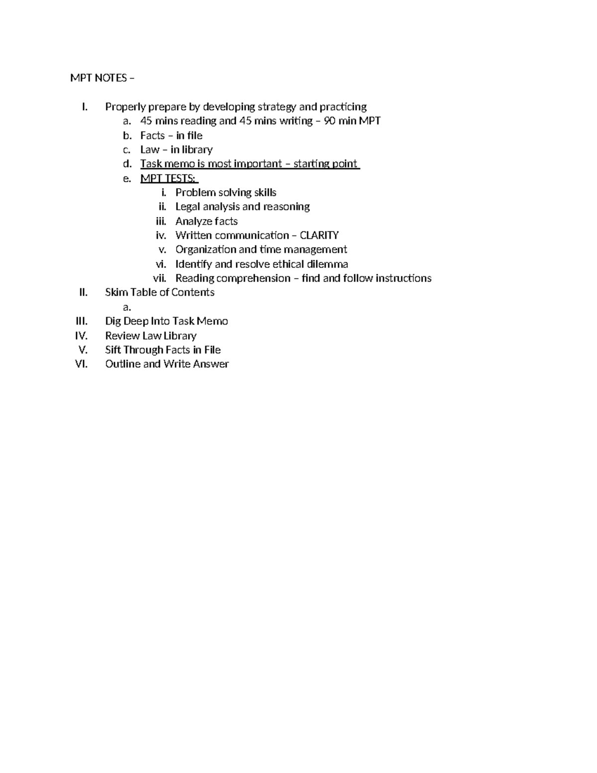 MPT Workshop Notes - MPT NOTES – I. Properly prepare by developing ...