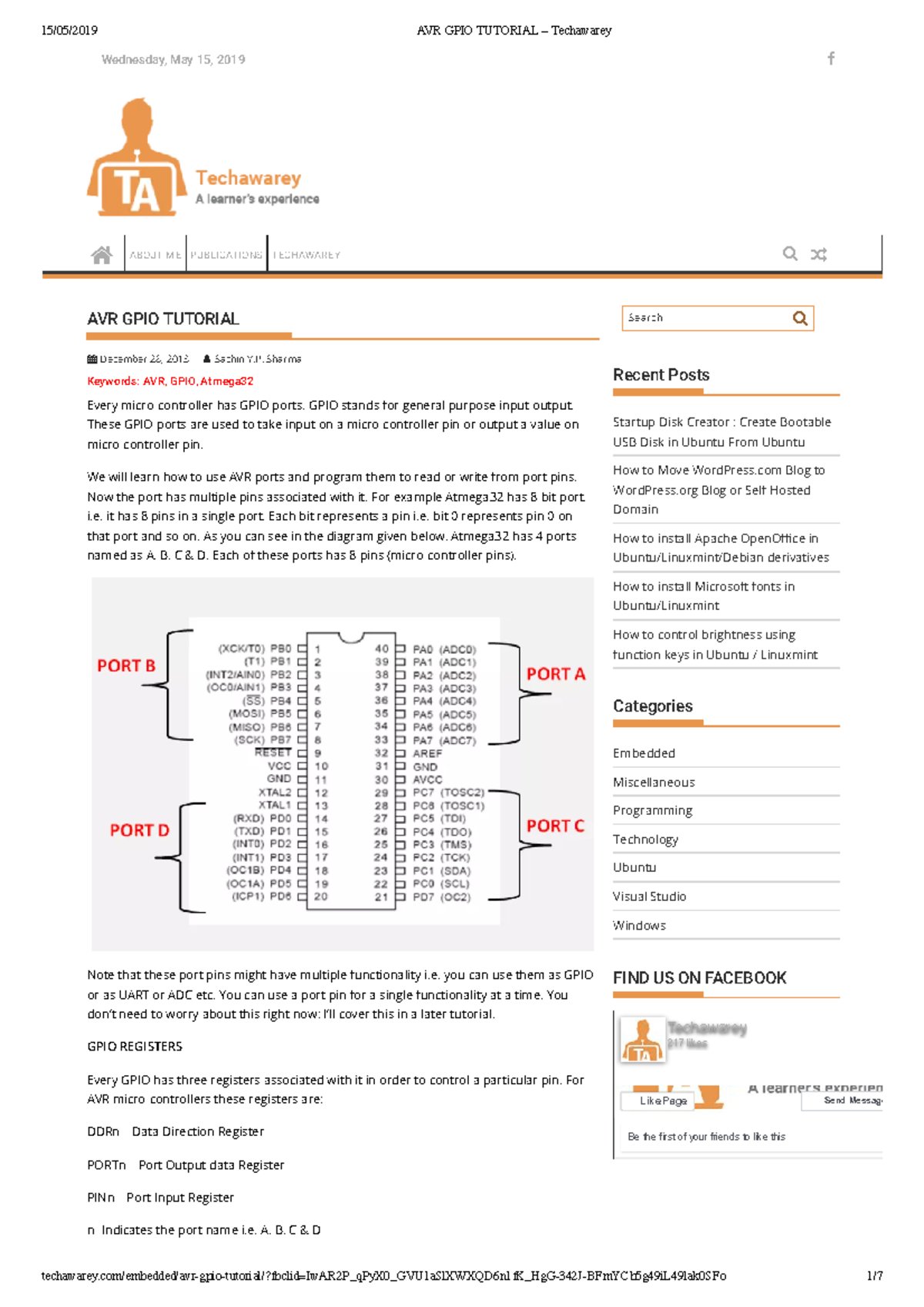AVR GPIO Tutorial – Techawarey - 15/05/2019 AVR GPIO TUTORIAL – Techawarey Wednesday, May 15 ...