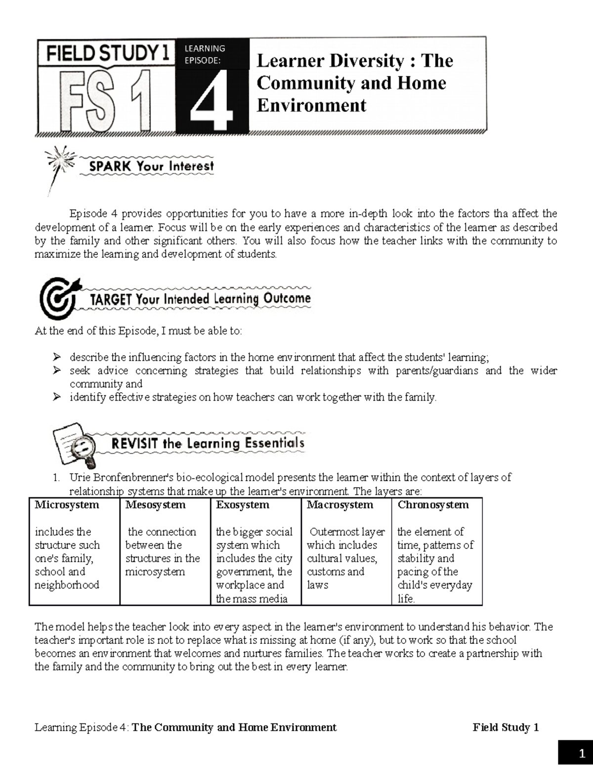 FS 1 Episode 4 - Episode 4 provides opportunities for you to have a ...