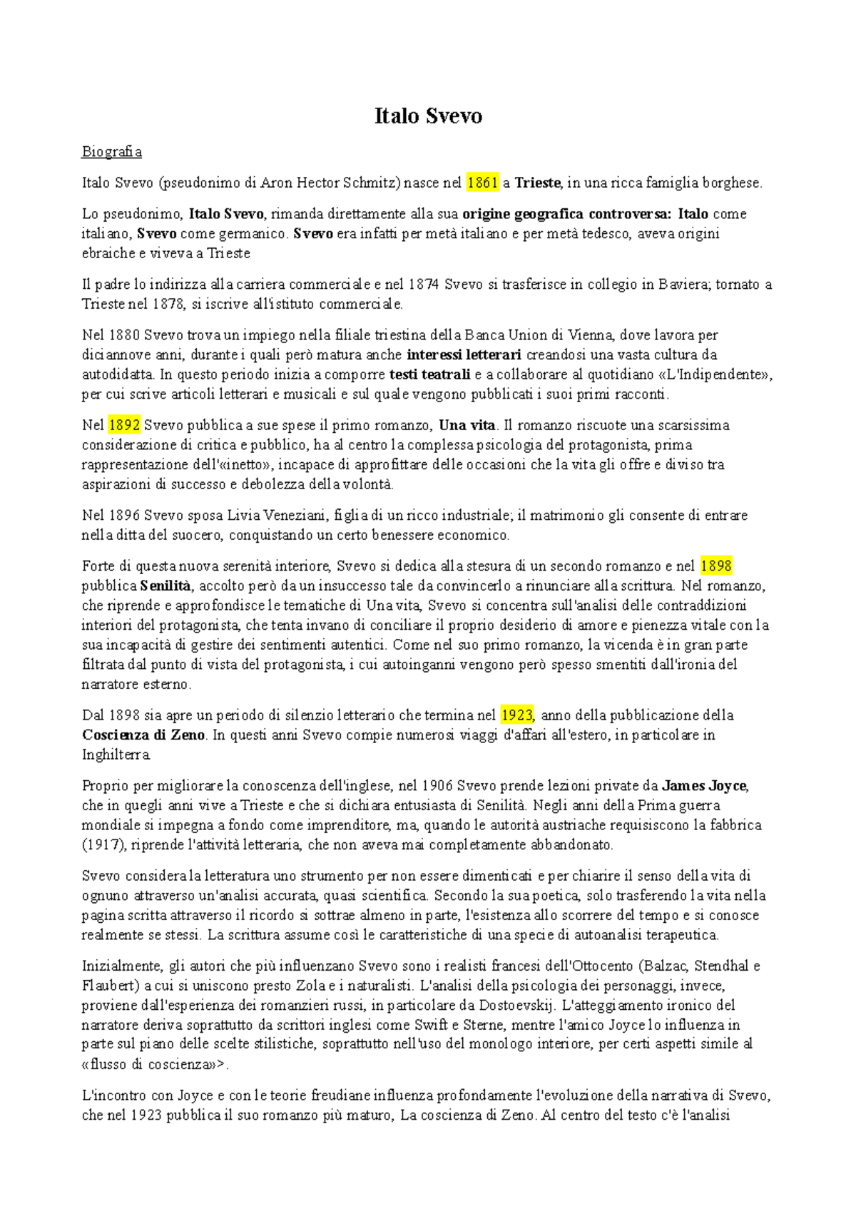 Italo Svevo e Eugenio Montale - Italo Svevo Biografia Italo Svevo (pseudonimo di Aron Hector ...