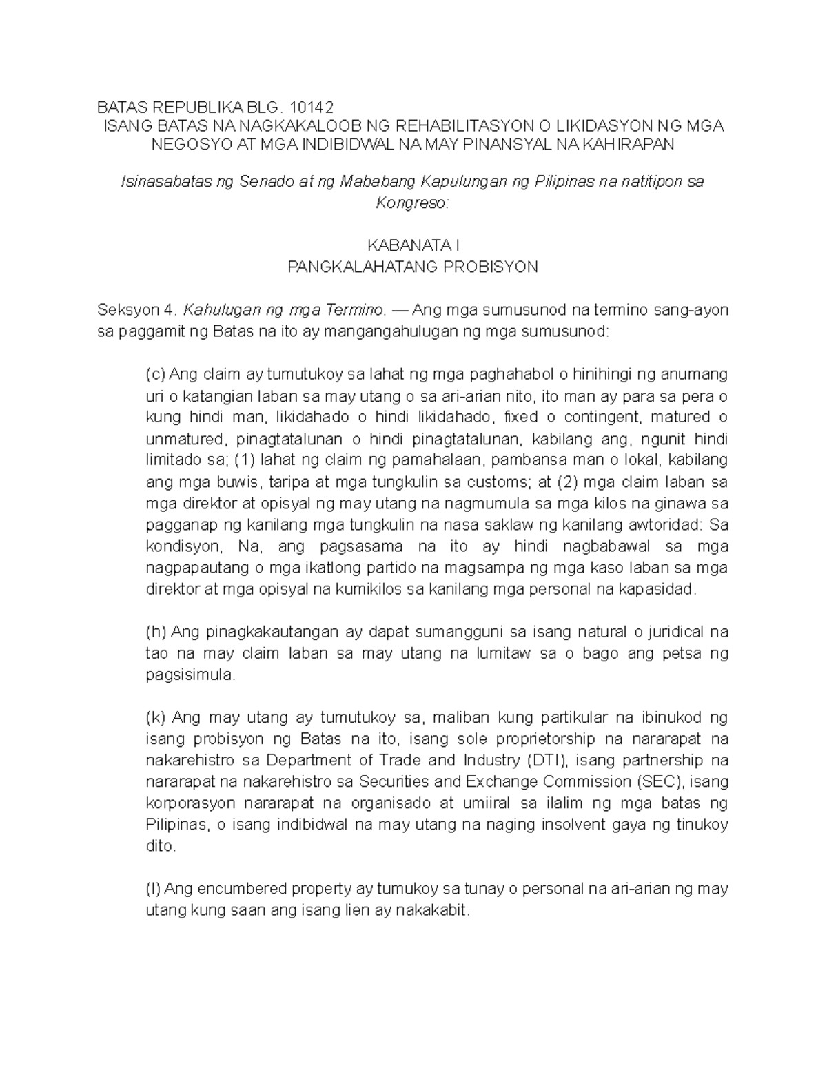 FRIA Tagalog - Batas Republika Blg. 10142. Isang batas na nagkakaloob ...
