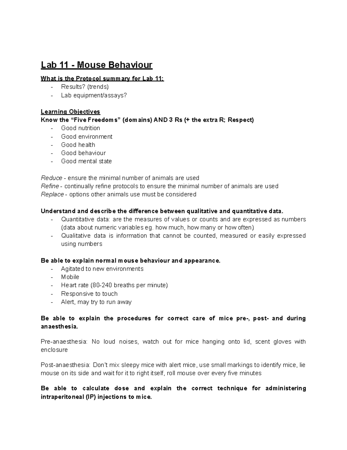 Lab 11 - Mouse Behaviour Medsci 320 - Lab 11 - Mouse Behaviour What is ...