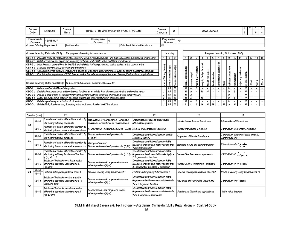Syllabus 240817 194354 - SRM Institute of Science & Technology – Academic Curricula (2018 - Studocu