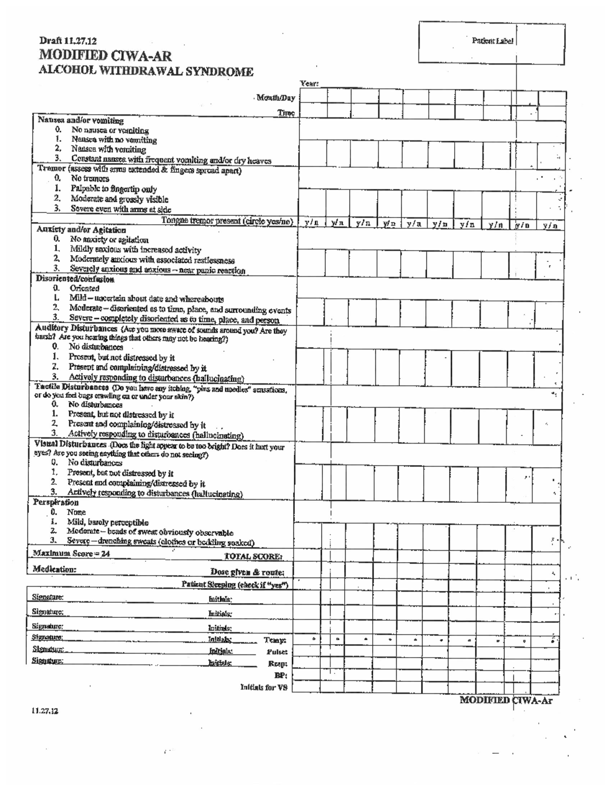 CIWA and Withdrawl protocal - Nur 212 - Studocu