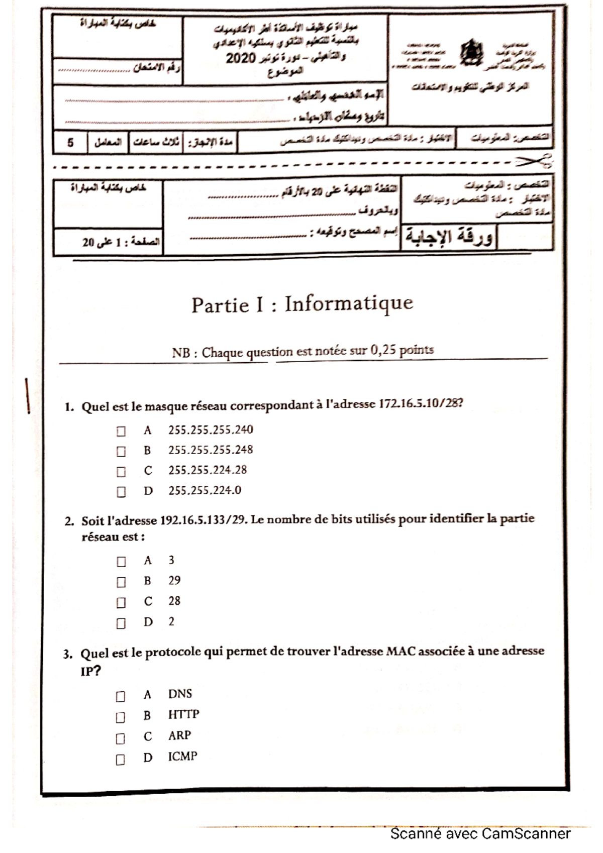 Examen informatique 2020 - Studocu