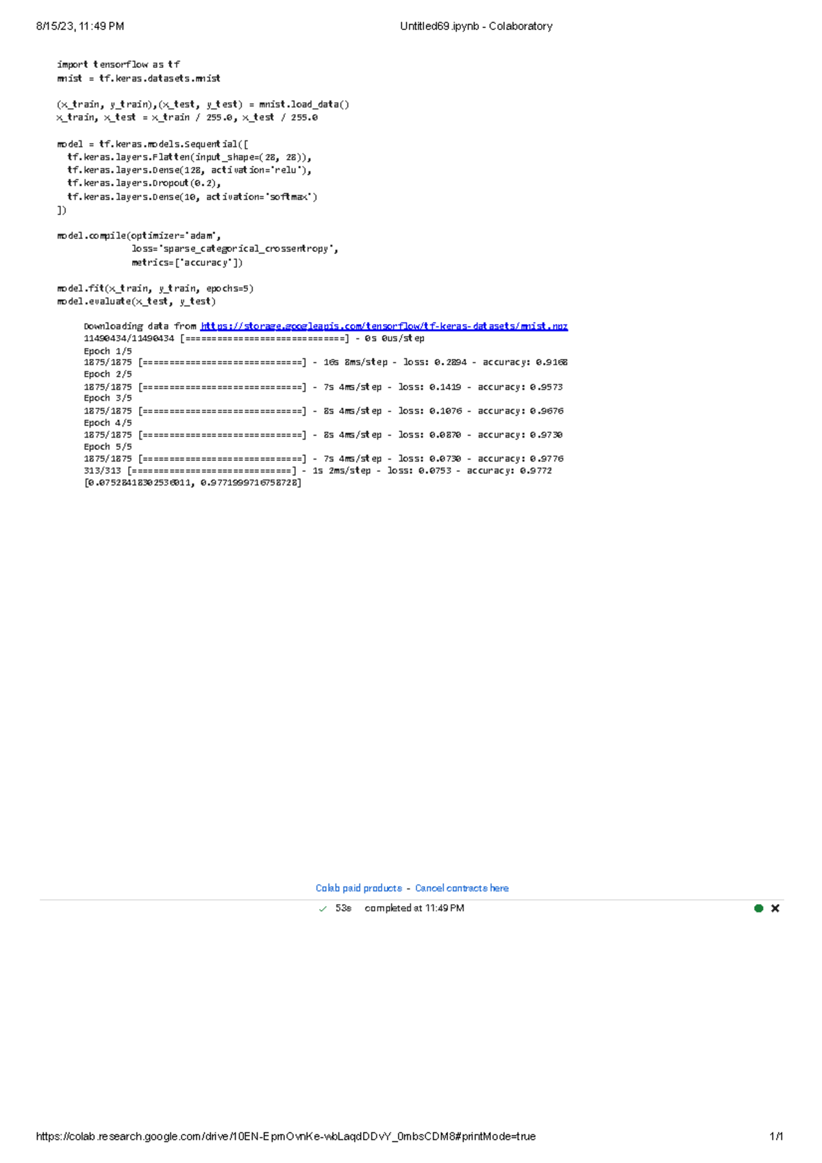 DL Exp-2 - Exp No 2 - 8/15/23, 11:49 PM Untitled69 - Colaboratory - Studocu